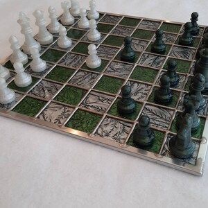 Royal Blue or Sage Green Chess Set With Stained Glass Board & Matching ...