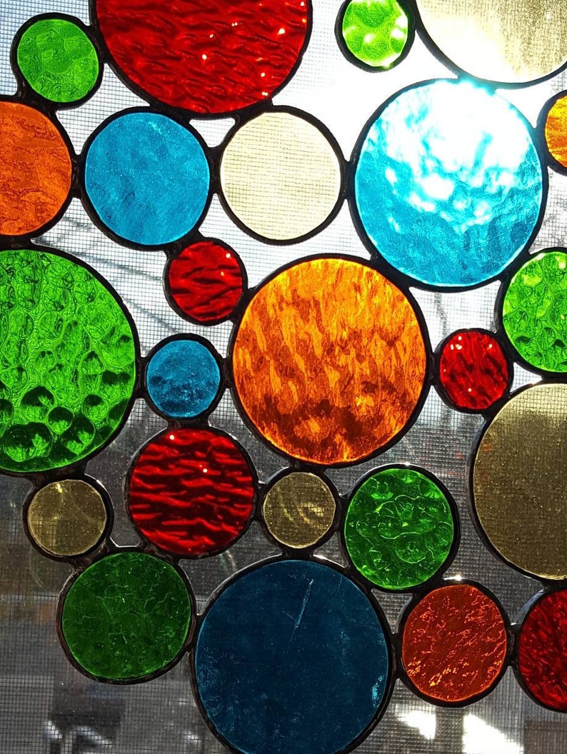 Modern Circles of Stained Glass-blue Red Yellow & Green - Etsy