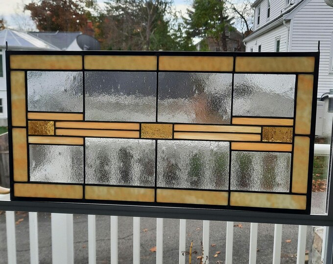 Double Cream and Amber Horizontal Classic Mission Stained Glass Window ...