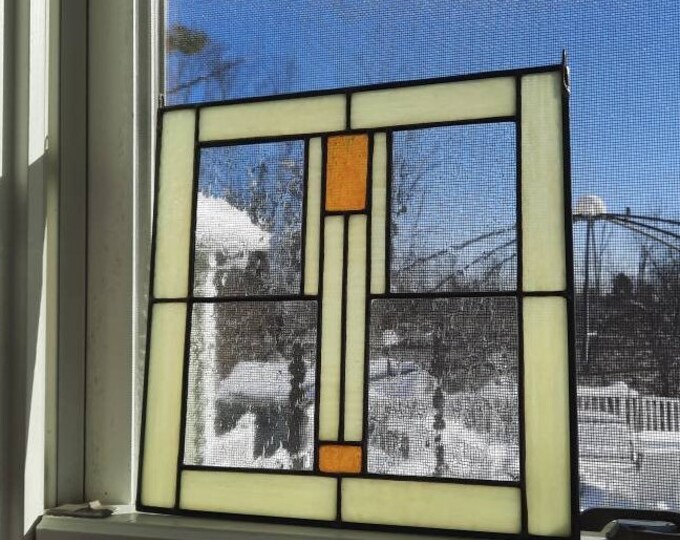 Cream, Amber and Clear Mission Stained Glass Hanging Window Panel-arts ...