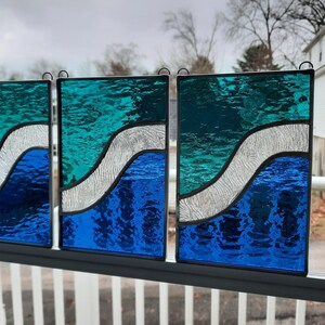 Blue Stained Glass Wave Panel – Nautical Home Decor - Etsy