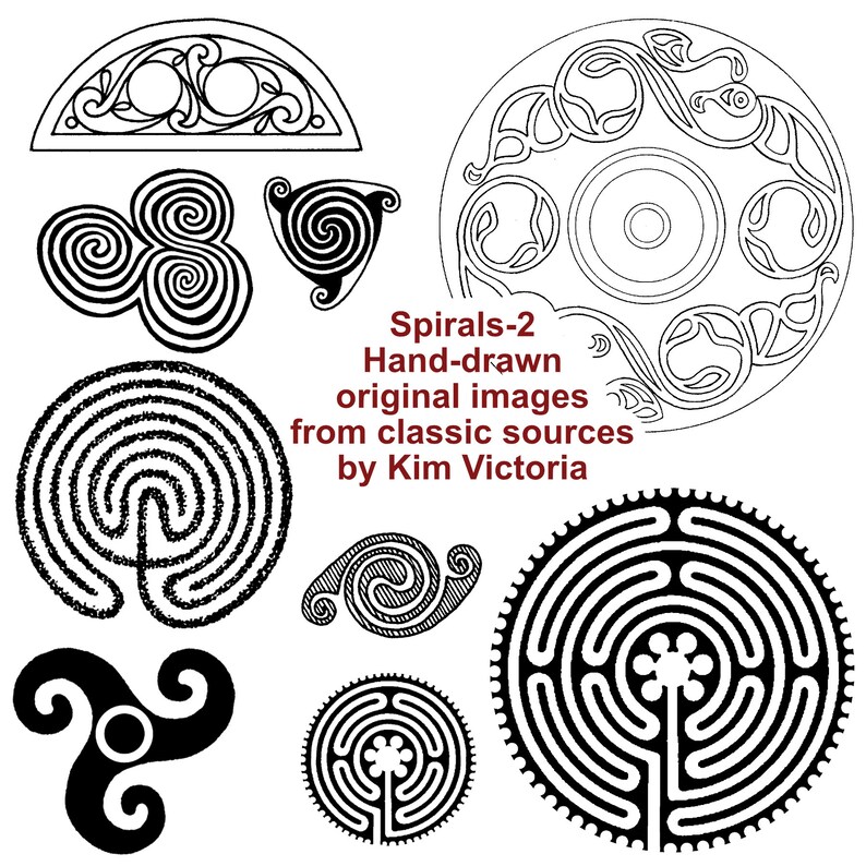 Celtic Spirals Clip Art: Hand-drawn Labyrinth Graphics (digital ...
