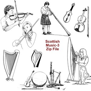 Scottish Musicians Clip Art: Hand Drawn Bagpipes, Drummers, Fiddlers ...