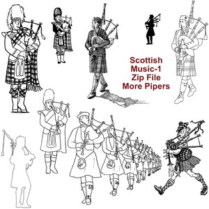 Scottish Musicians Clip Art: Hand Drawn Bagpipes, Drummers, Fiddlers ...