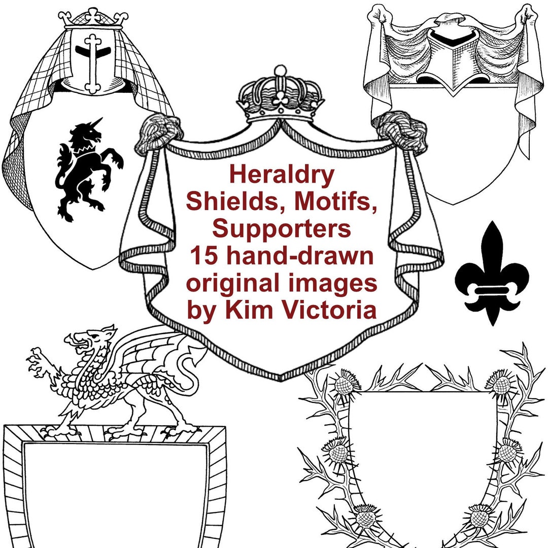 Heraldic Shield Designs: Hand-drawn Clip Art (digital Download) - Etsy