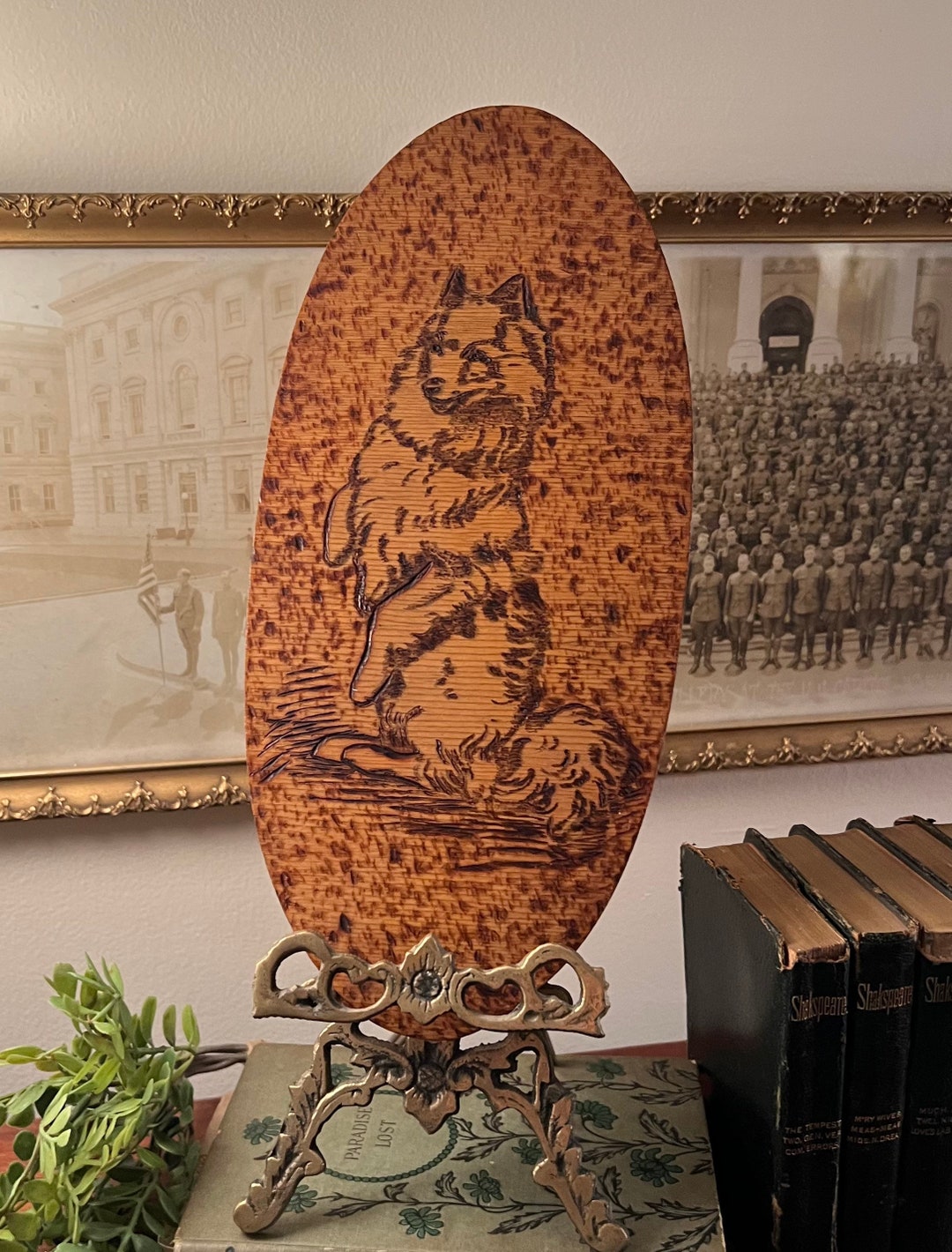 Antique Edwardian Flemish Pyrography Hand-made Dog Art Plaque: Ca. 1909 ...