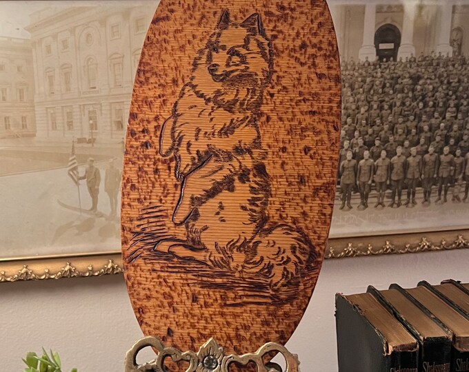 Antique Edwardian Flemish Pyrography Hand-made Dog Art Plaque: Ca. 1909 ...