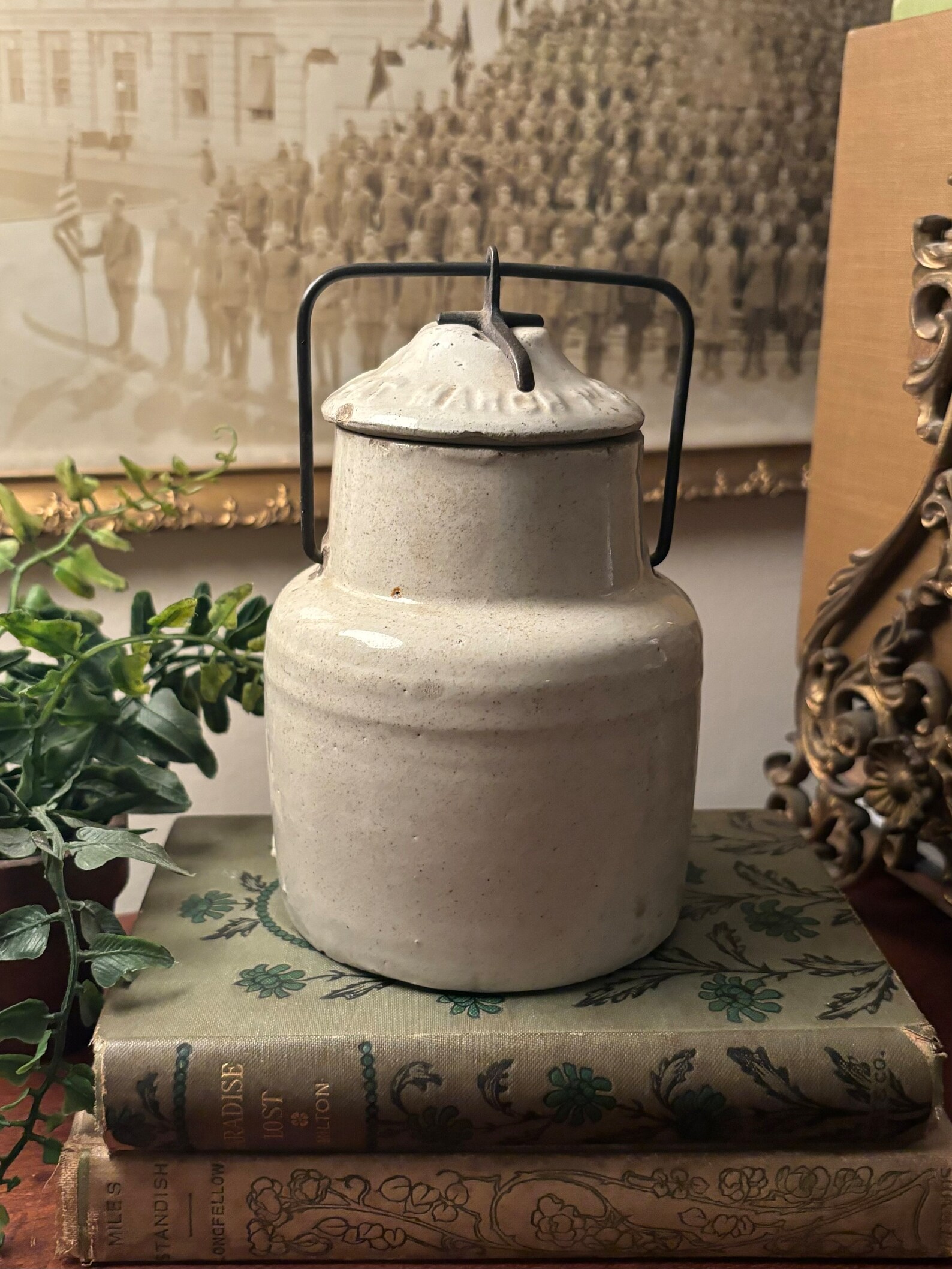 Antique White Weir Western Stoneware Co. Canning Crock W/ Wire Bale ...