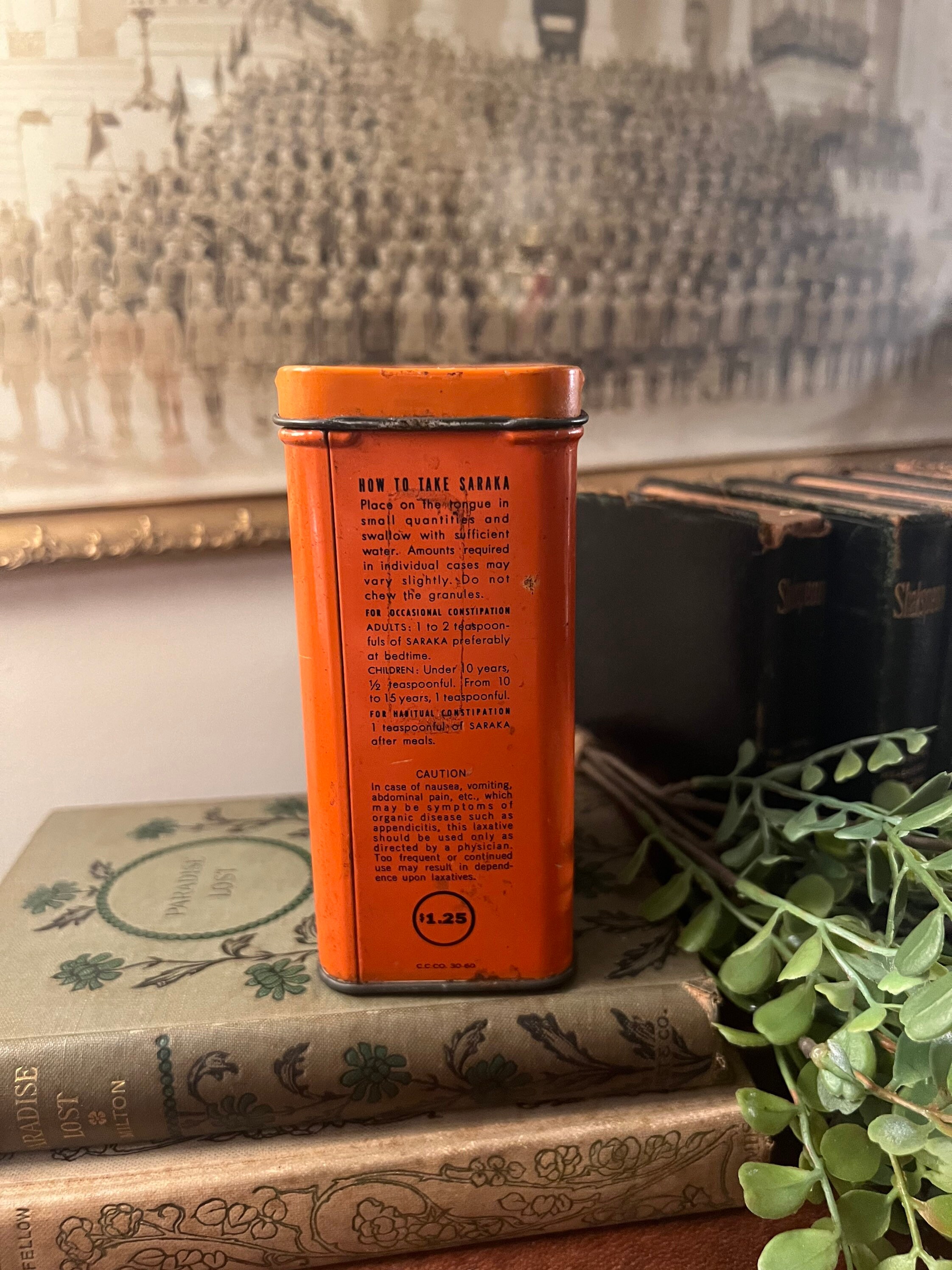 Early Vintage Saraka “for Constipation” Pharmaceutical Medicine Tin W ...