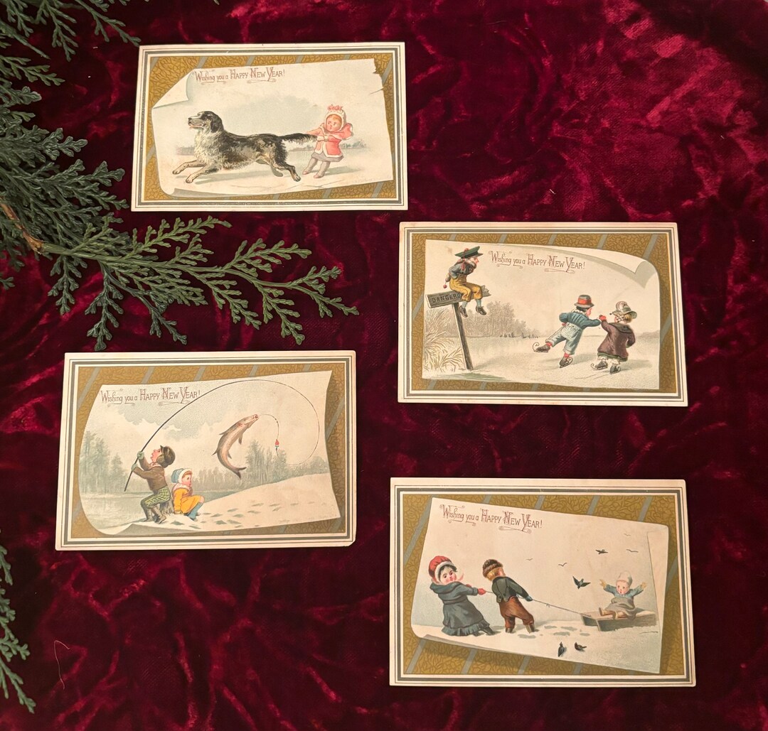 Set of 4 Antique Victorian Calling/trading Cards Children at Play ...