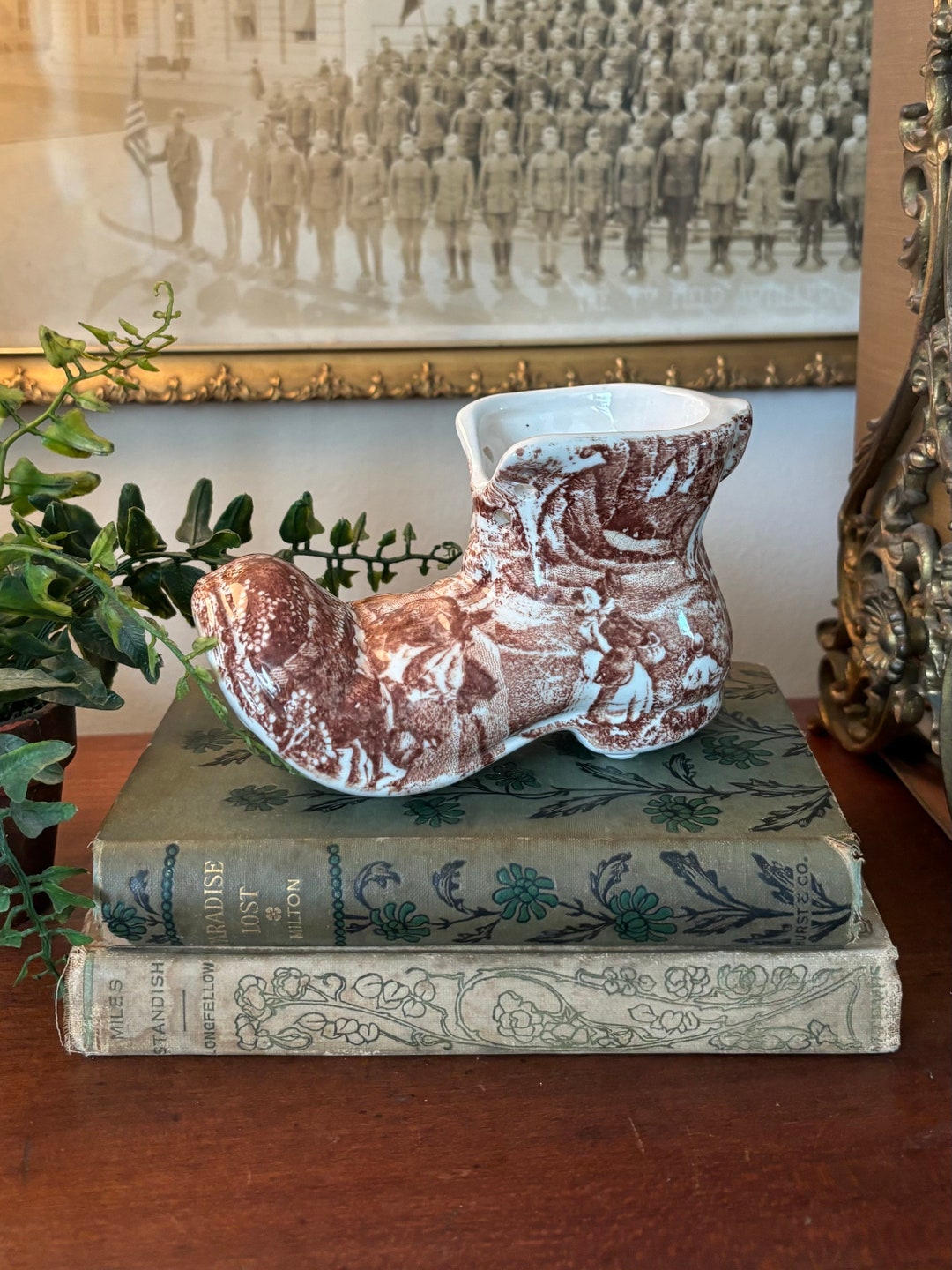 Vintage Old Foley James Kent Staffordshire Brown Transferware Shoe: Ca ...