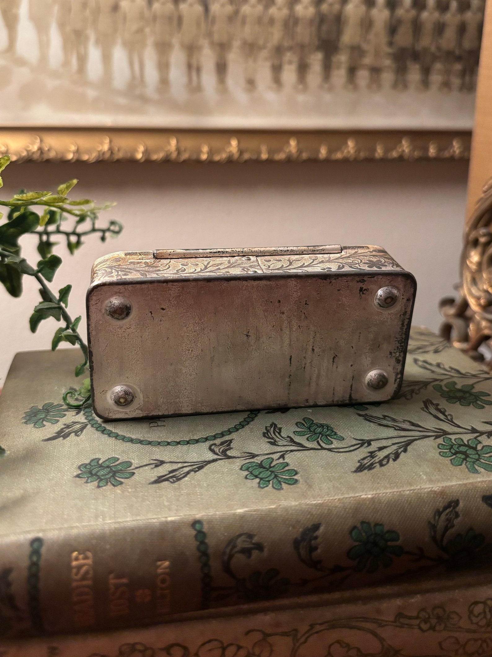 Antique Victorian Silverplate Hair Pin Box W/ Floral Details & Engraved ...