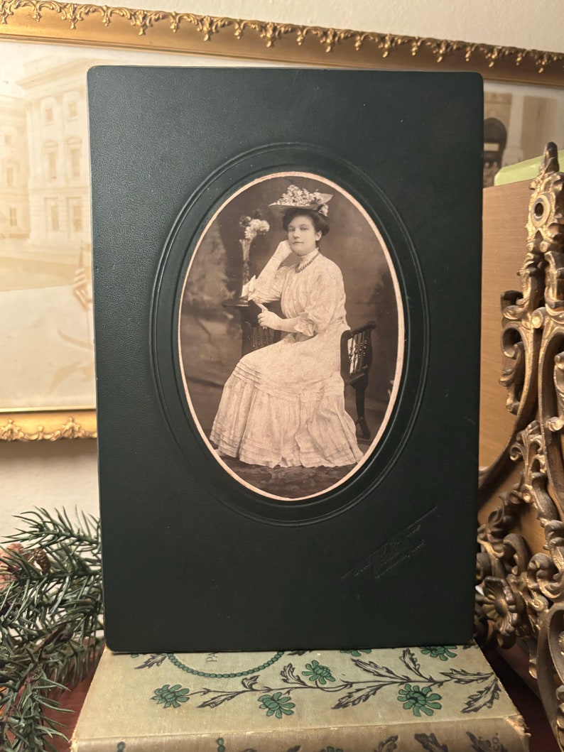 Antique Victorian Boudoir Cabinet Card Photograph of Elegant Seated ...