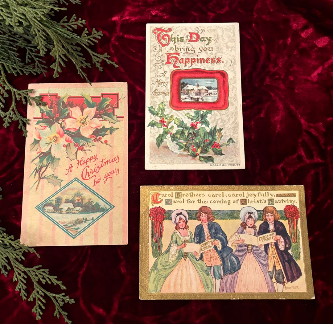 Set of 3 Antique Early 1900s Edwardian Christmas Post Cards: Ca 1909 ...
