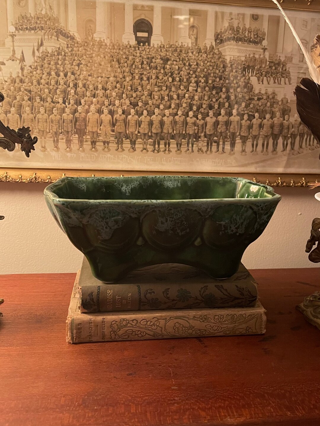 Vintage MCM USA Pottery Green Drip-glaze Planter - Etsy