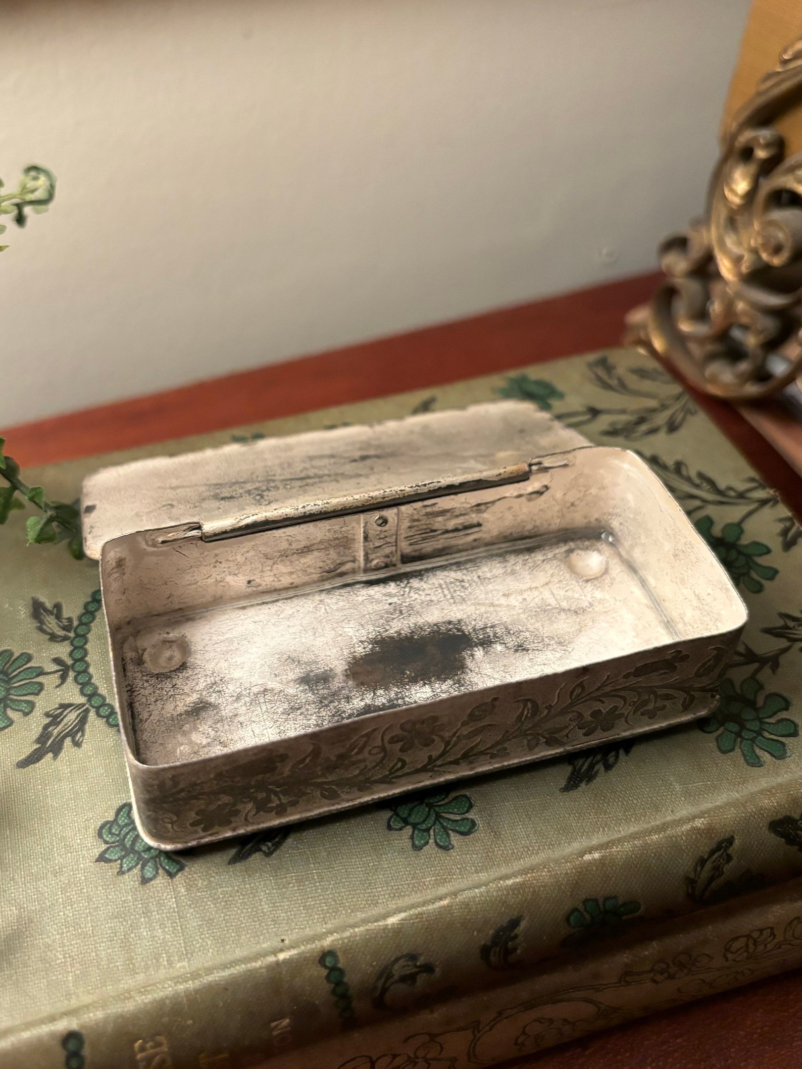 Antique Victorian Silverplate Hair Pin Box W/ Floral Details & Engraved ...