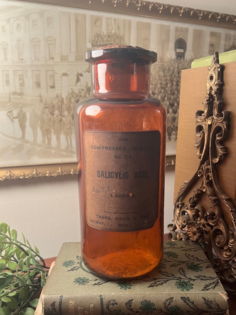 Antique Late Victorian Amber Glass “salicylic Acid Tablets” Apothecary ...