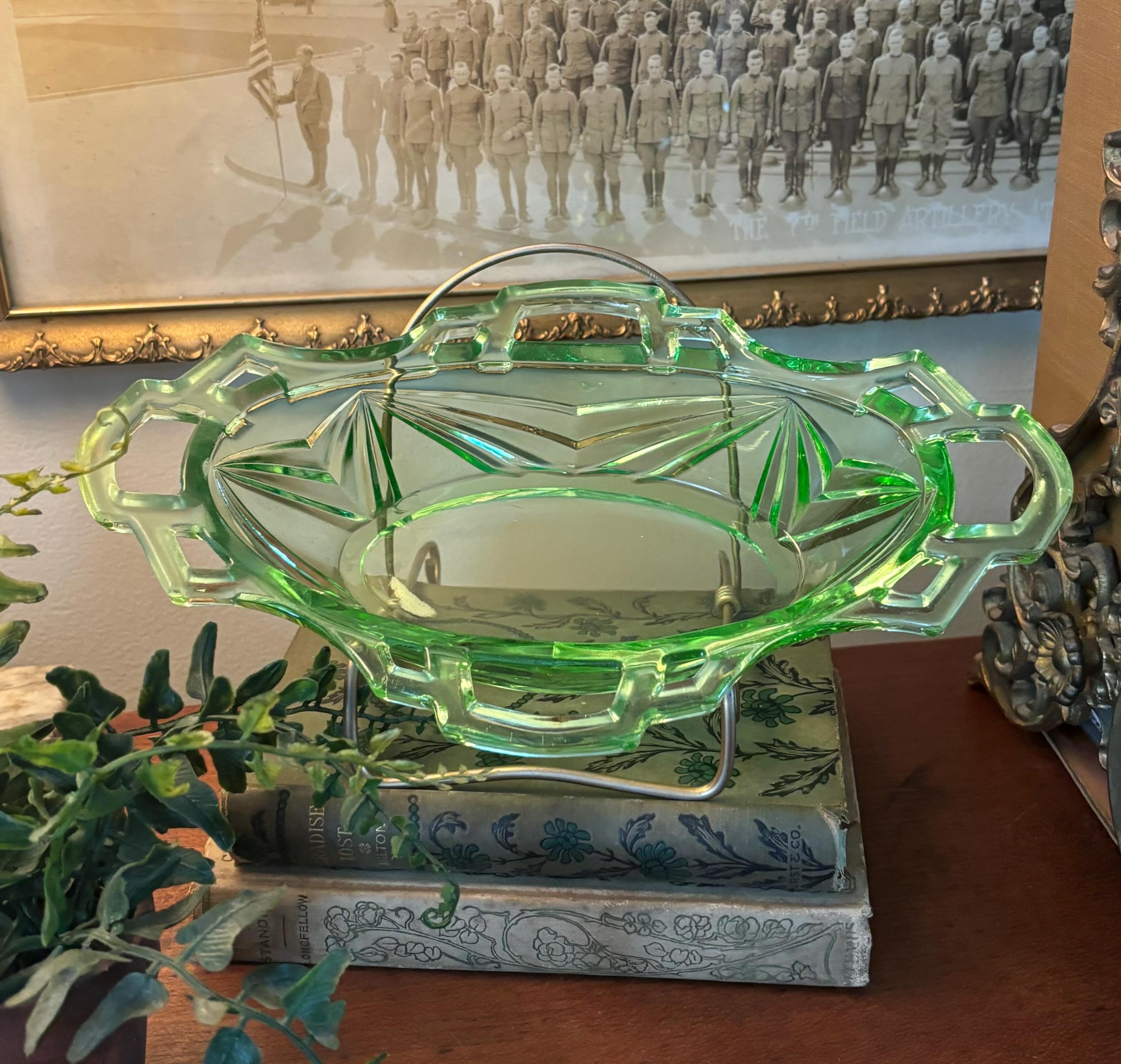 Antique/early Vintage Pyramid Green Indiana Glass Relish Tray: Uranium ...