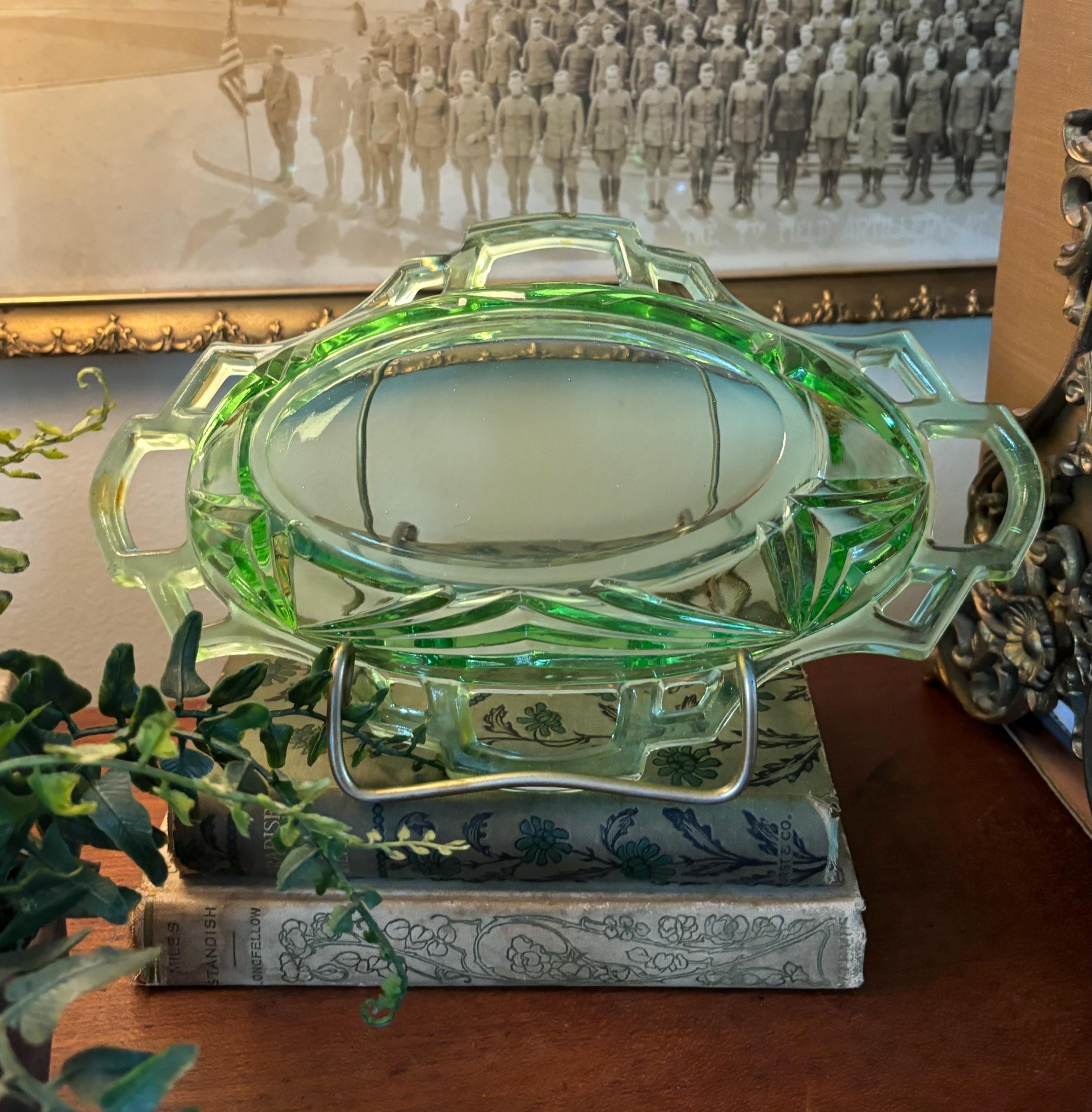 Antique/early Vintage Pyramid Green Indiana Glass Relish Tray: Uranium ...