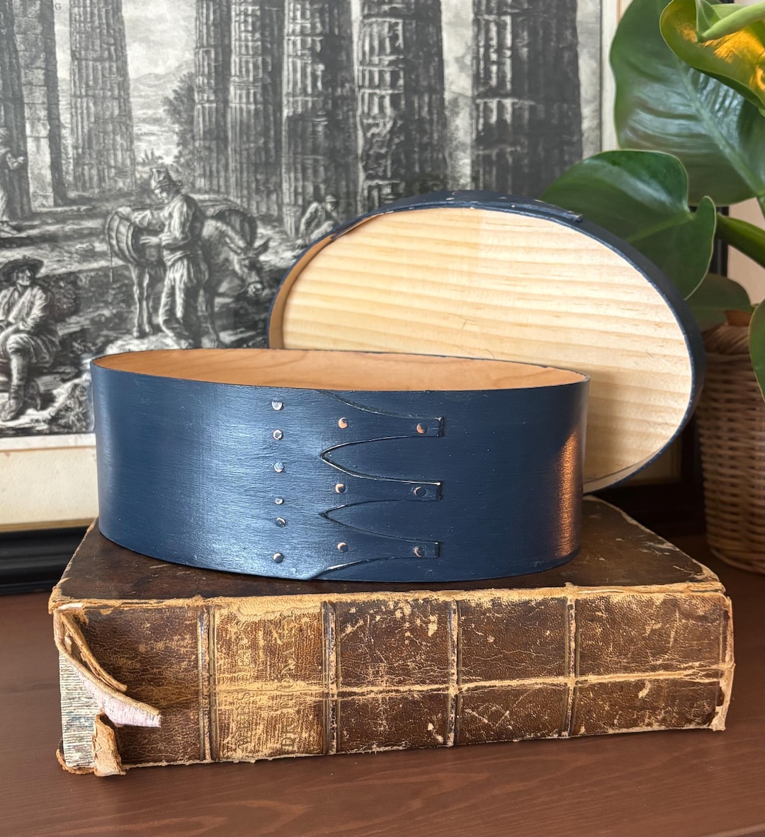 Vintage Reproduction Shaker-style Pantry Box in Blue Paint - Oval ...