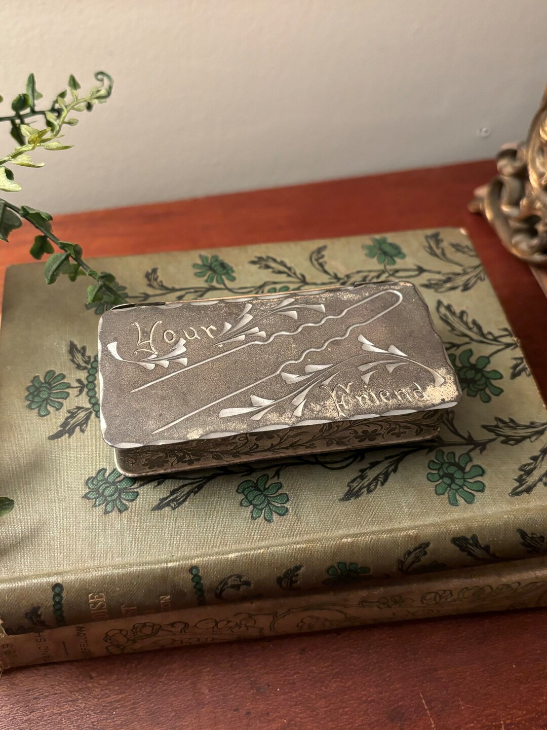 Antique Victorian Silverplate Hair Pin Box W/ Floral Details & Engraved ...