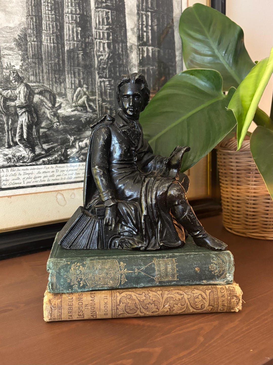 Antique Victorian Black Spelter Clock Topper Figure of Scribe W/ Scroll ...