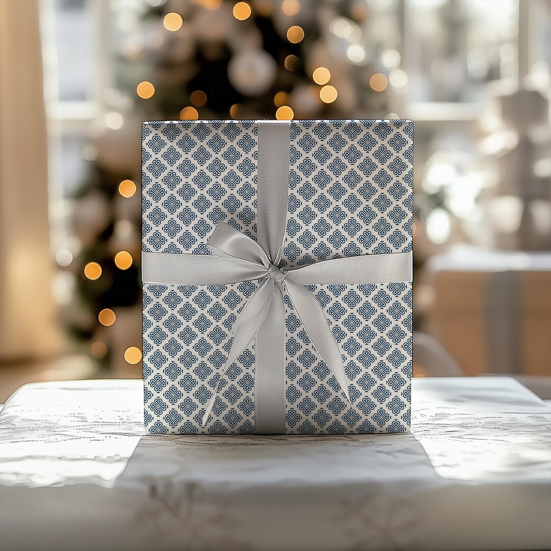 Moroccan Tile Wrapping Paper Roll White and Blue Sophisticated Feminine ...