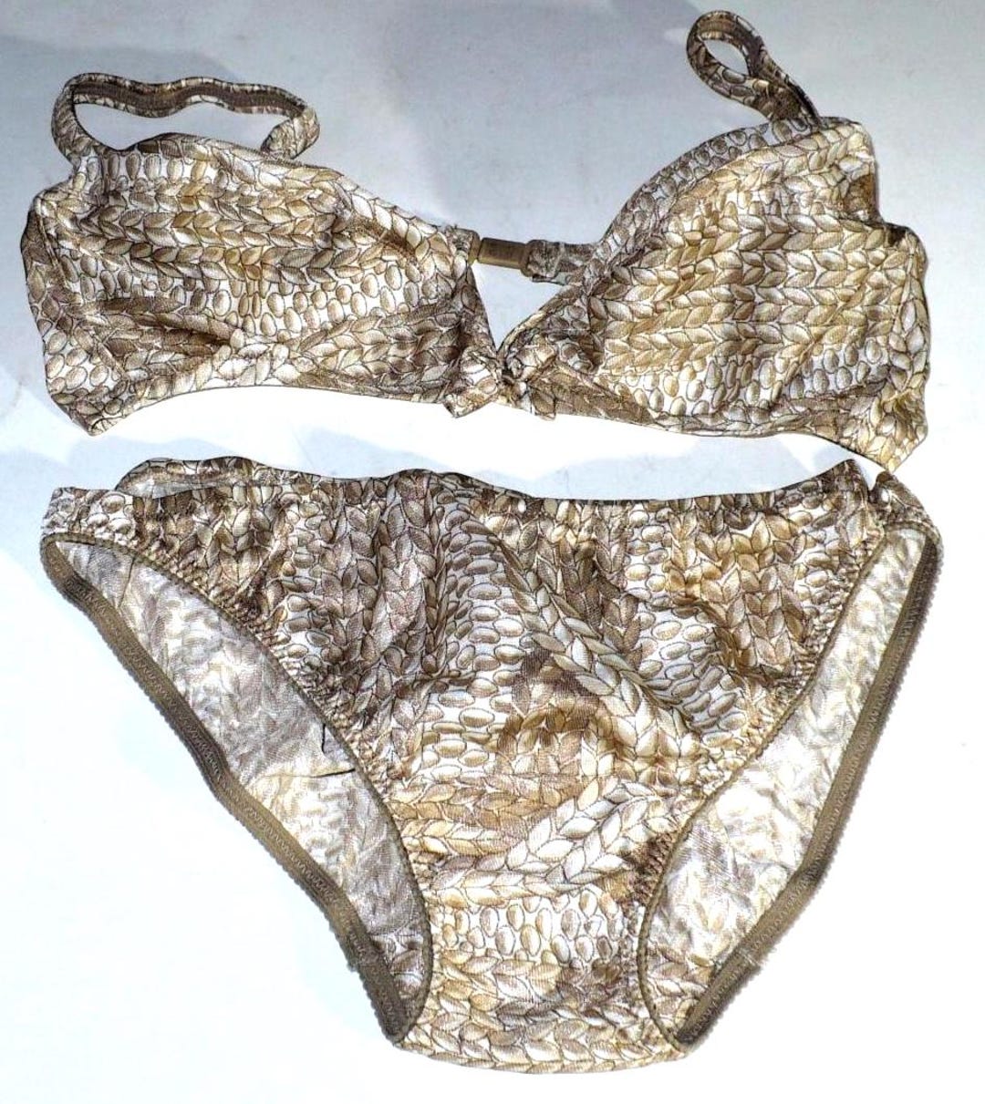 David Brooks for Maidenform 1970’s Bra Bikini Set Beige Floral Size 5 ...