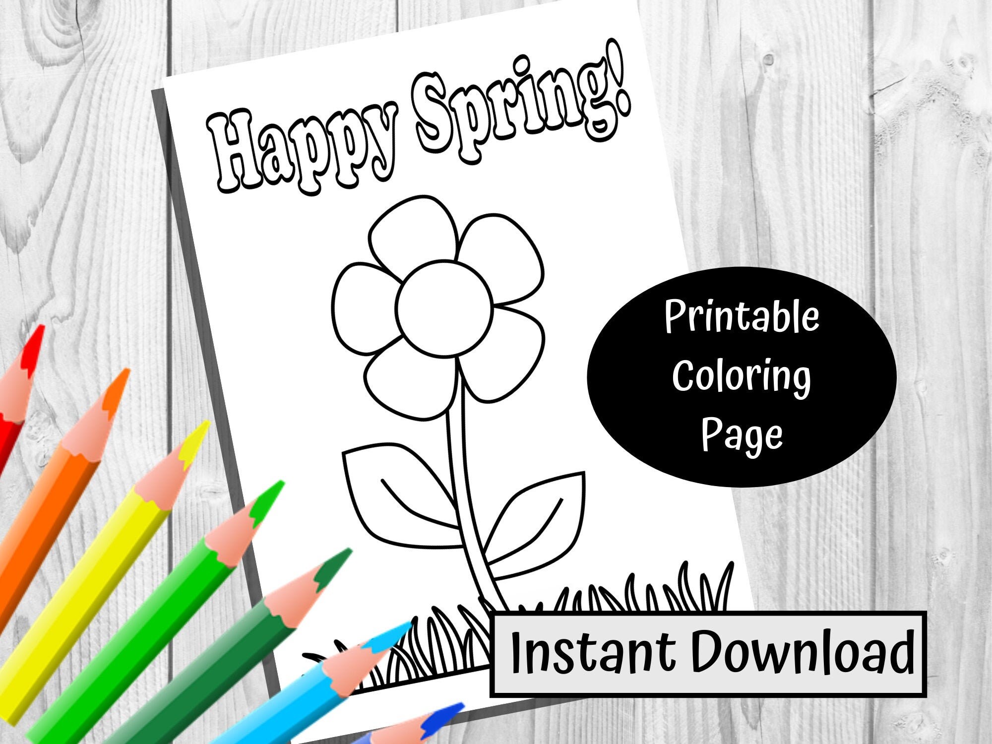 Happy Spring Coloring Page Instant Download Simple Coloring - Etsy