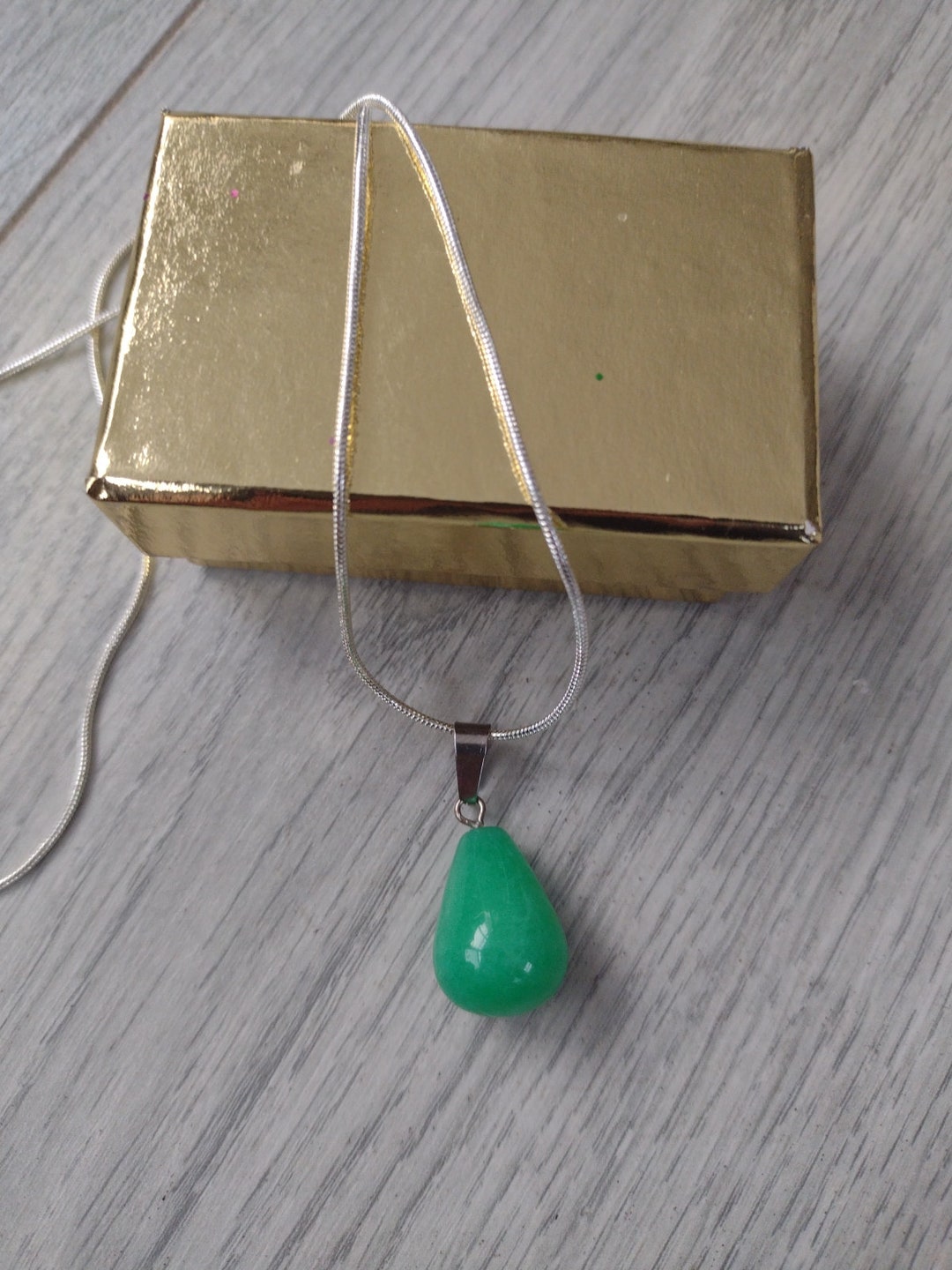 Malaysian Jade Teardrop Pendant, Sterling Silver Snake Chain Necklace ...