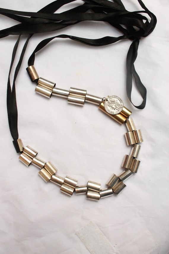 Industrial Techno Necklace, Silver Metal Heart On Thi… - Gem