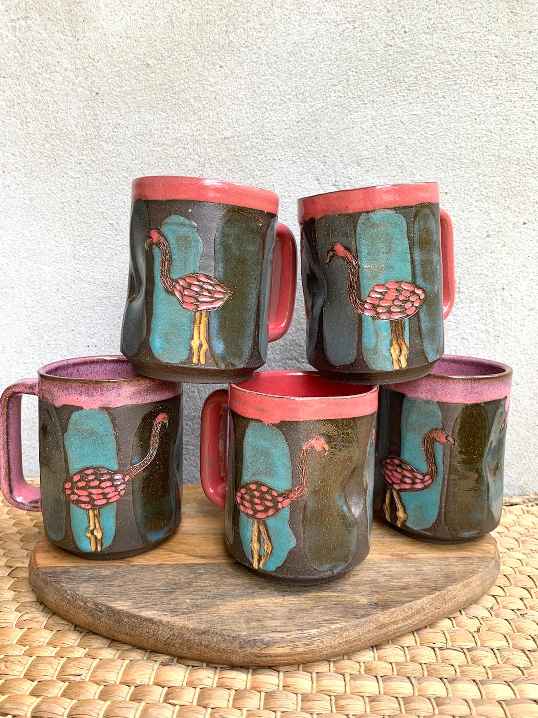 Flamingo Coffee Mug REDESIGNED/ Handmade Ceramic Mug in White With Pink ...