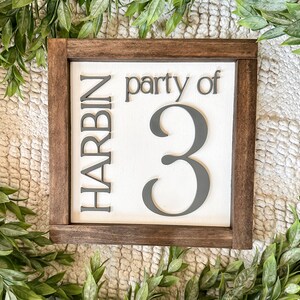 Party of 3 Sign, Family Name Sign, 3D Number Sign, Last Name Sign ...