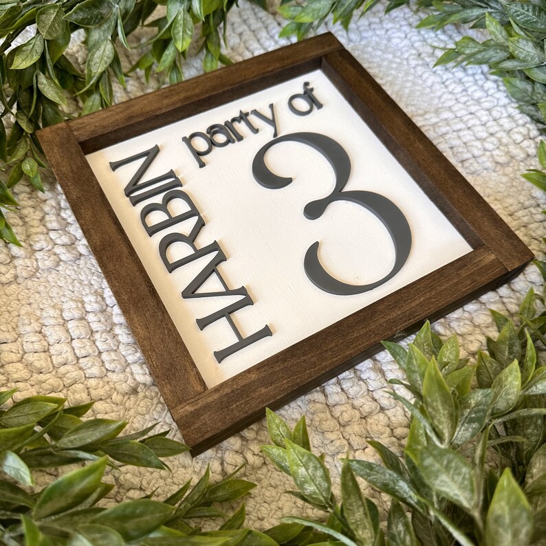 Party of 3 Sign, Family Name Sign, 3D Number Sign, Last Name Sign ...