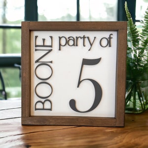 Party of 3 Sign, Family Name Sign, 3D Number Sign, Last Name Sign ...