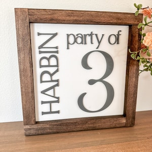 Party of 3 Sign, Family Name Sign, 3D Number Sign, Last Name Sign ...