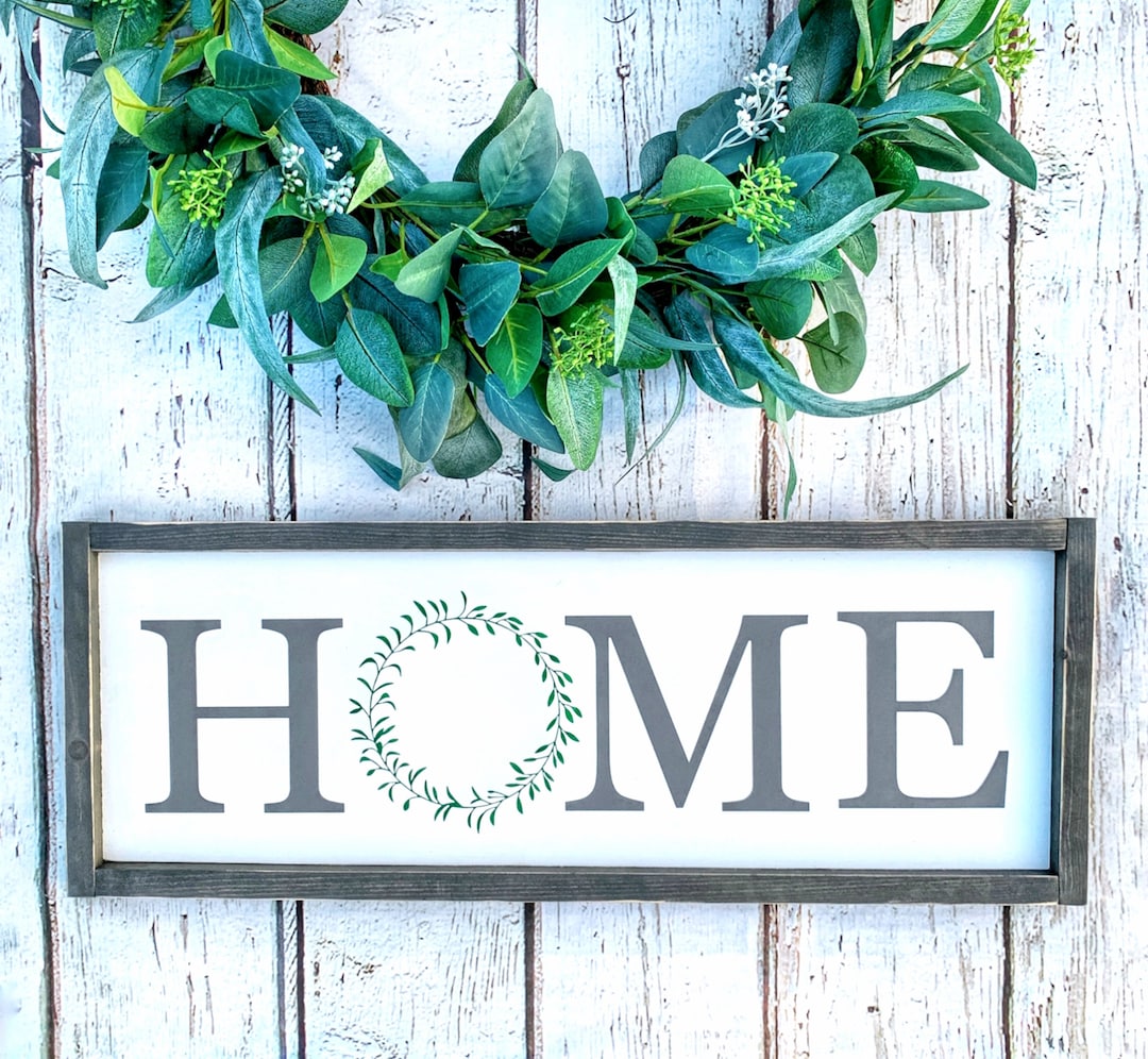 HOME Wood Sign With Painted Wreath, New Home Gift, Housewarming Gift ...