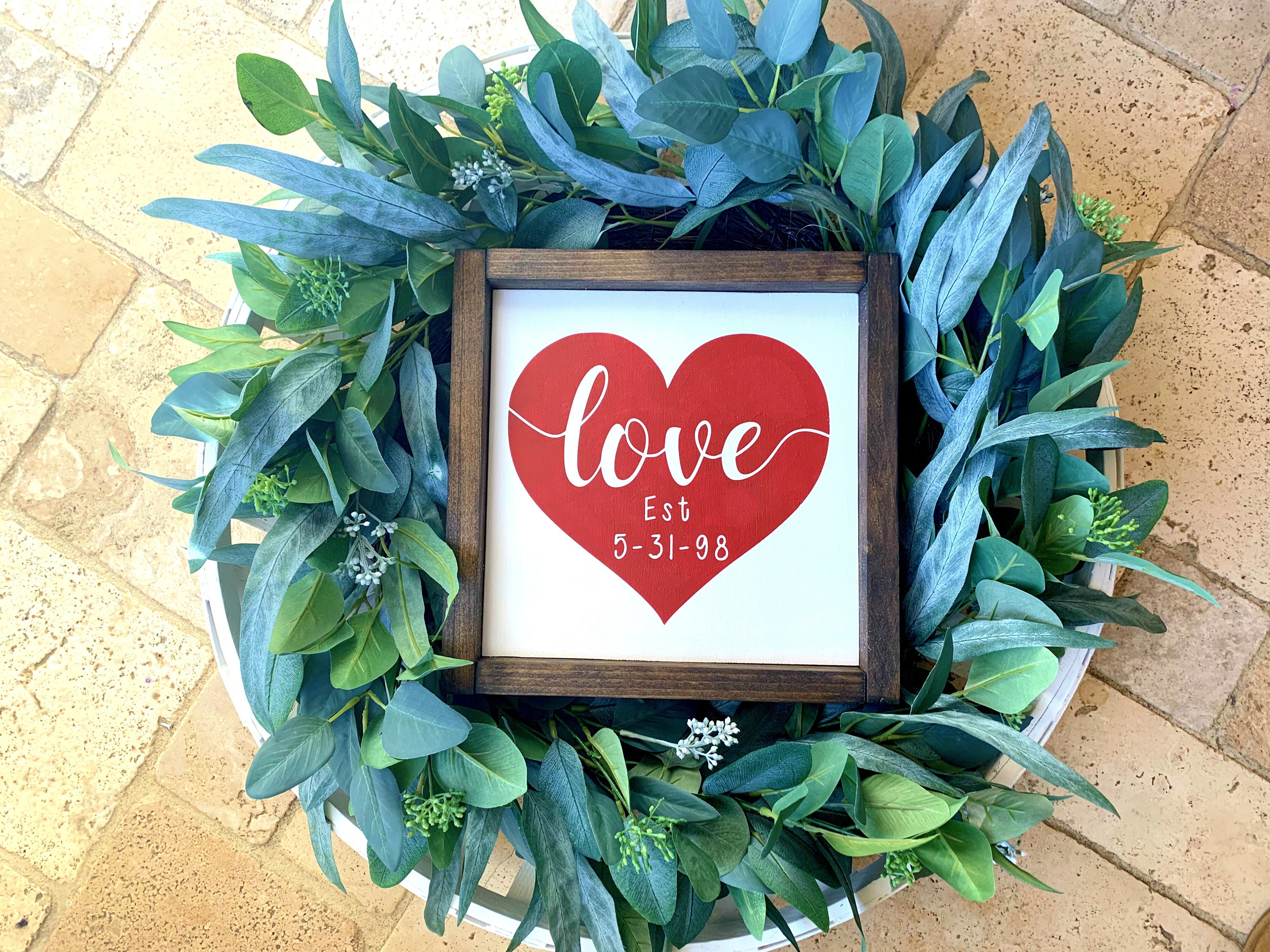 Love Wood Sign Heart Sign With Established Date Valentines - Etsy