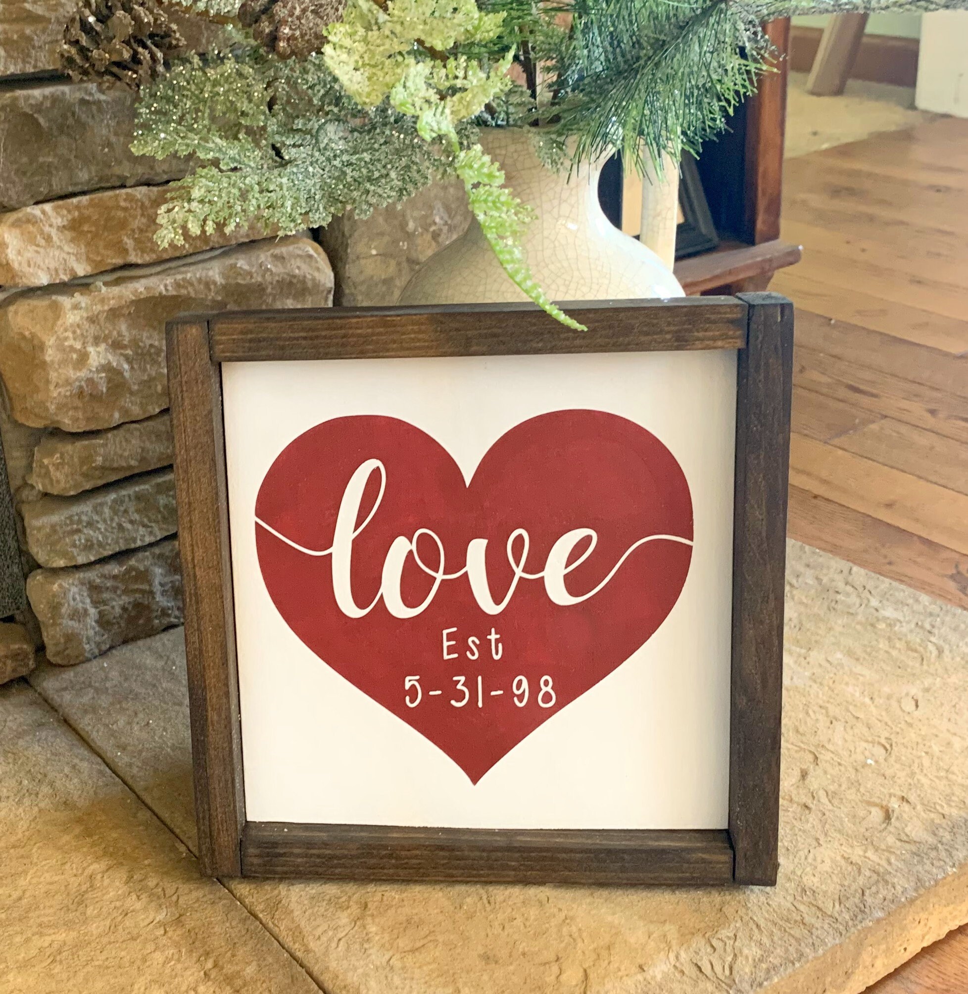 Love Wood Sign Heart Sign With Established Date Valentines - Etsy