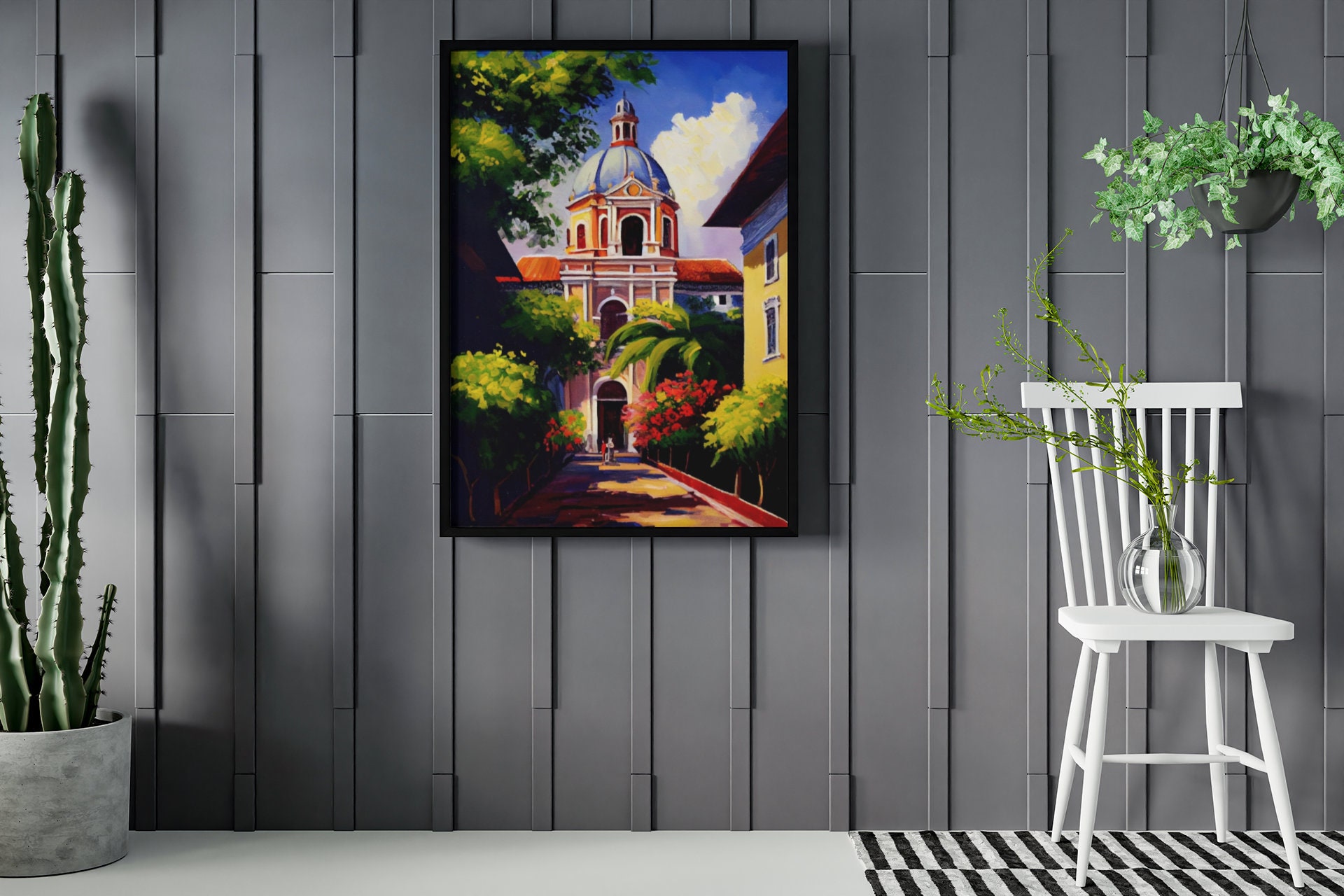 Colorful Primitivist Oil Art Painting of Olde Granada Nicaragua ...