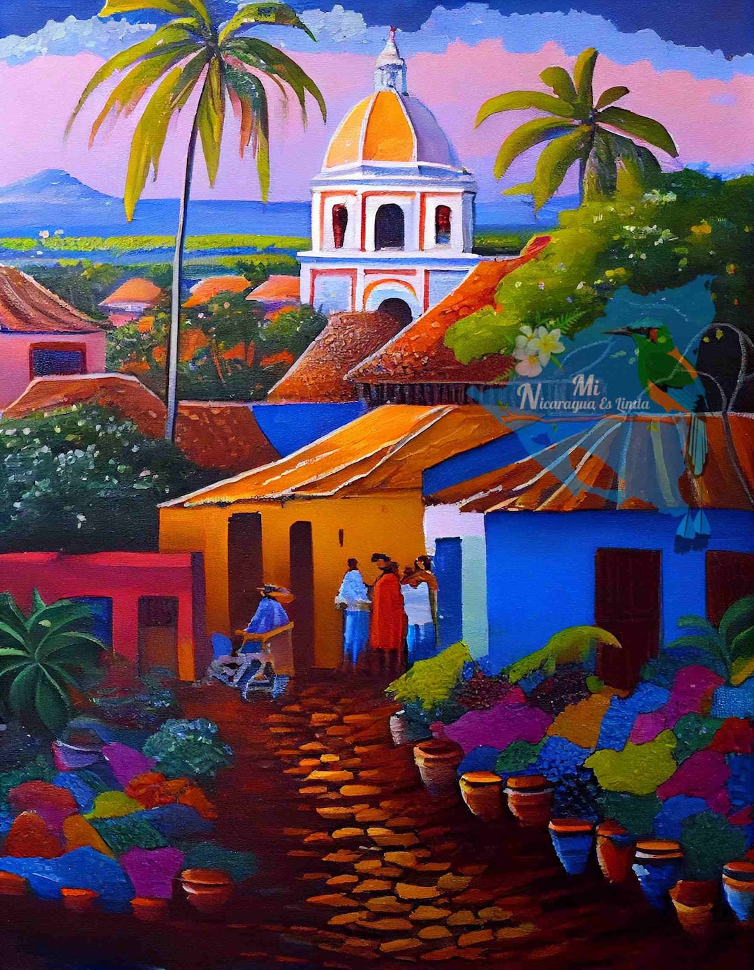 Old Town Granada Nicaragua Cobblestone Street Painting Colonial Style ...