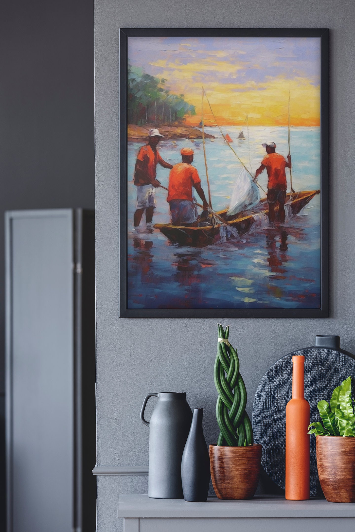 Whimsical Oil Painting of Bluefield Nicaragua Atlantic Coast Fishermen ...