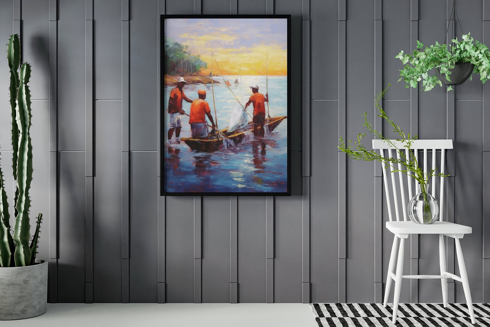 Whimsical Oil Painting of Bluefield Nicaragua Atlantic Coast Fishermen ...