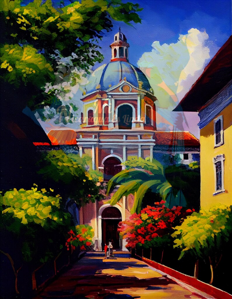 Colorful Primitivist Oil Art Painting of Olde Granada Nicaragua ...