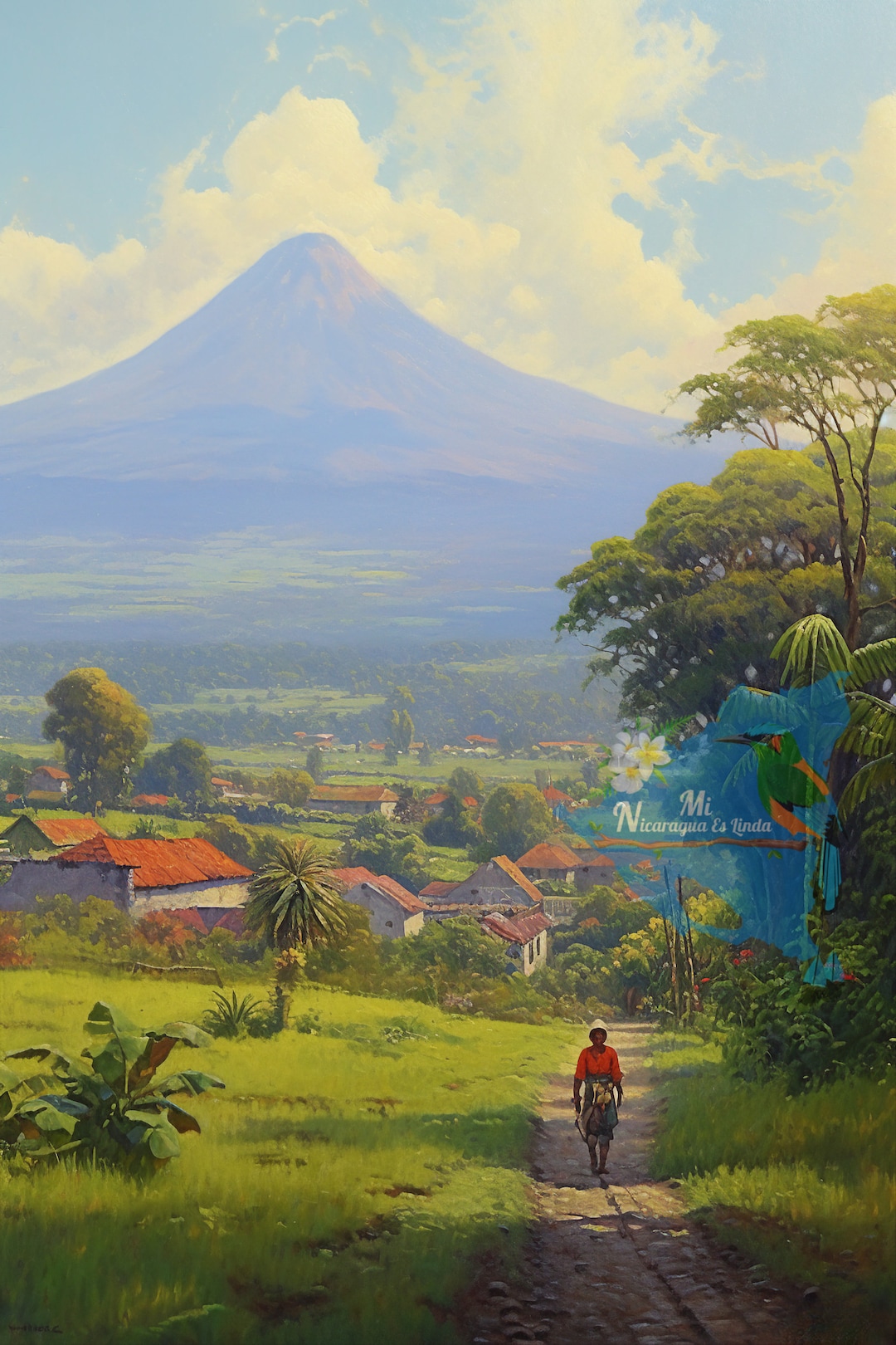 Volcano San Cristobal in Nicaragua Countryside Landscape Farmhouse Oil ...