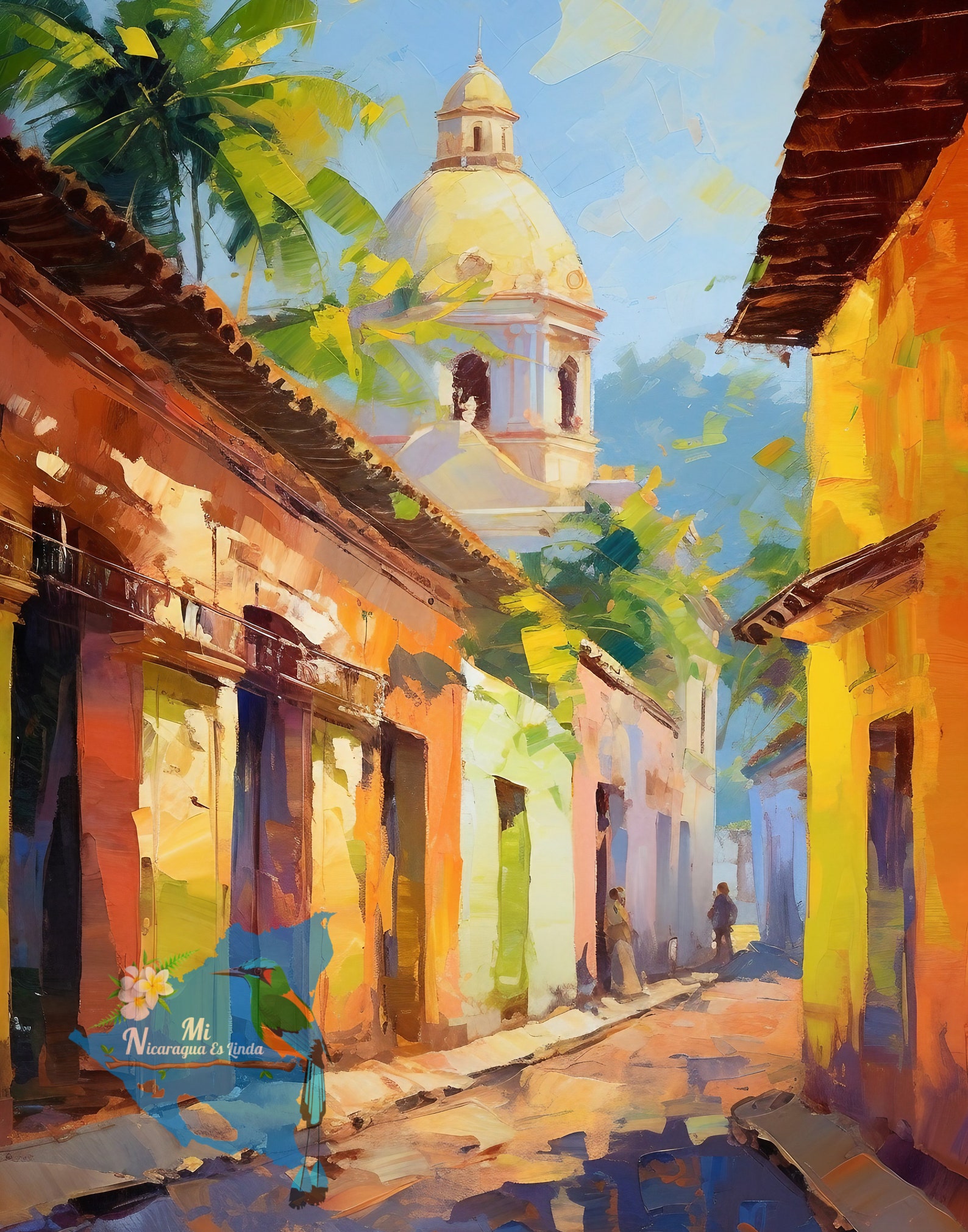 Nostalgia Morning Walk Vintage Watercolor Painting of Granada Nicaragua ...