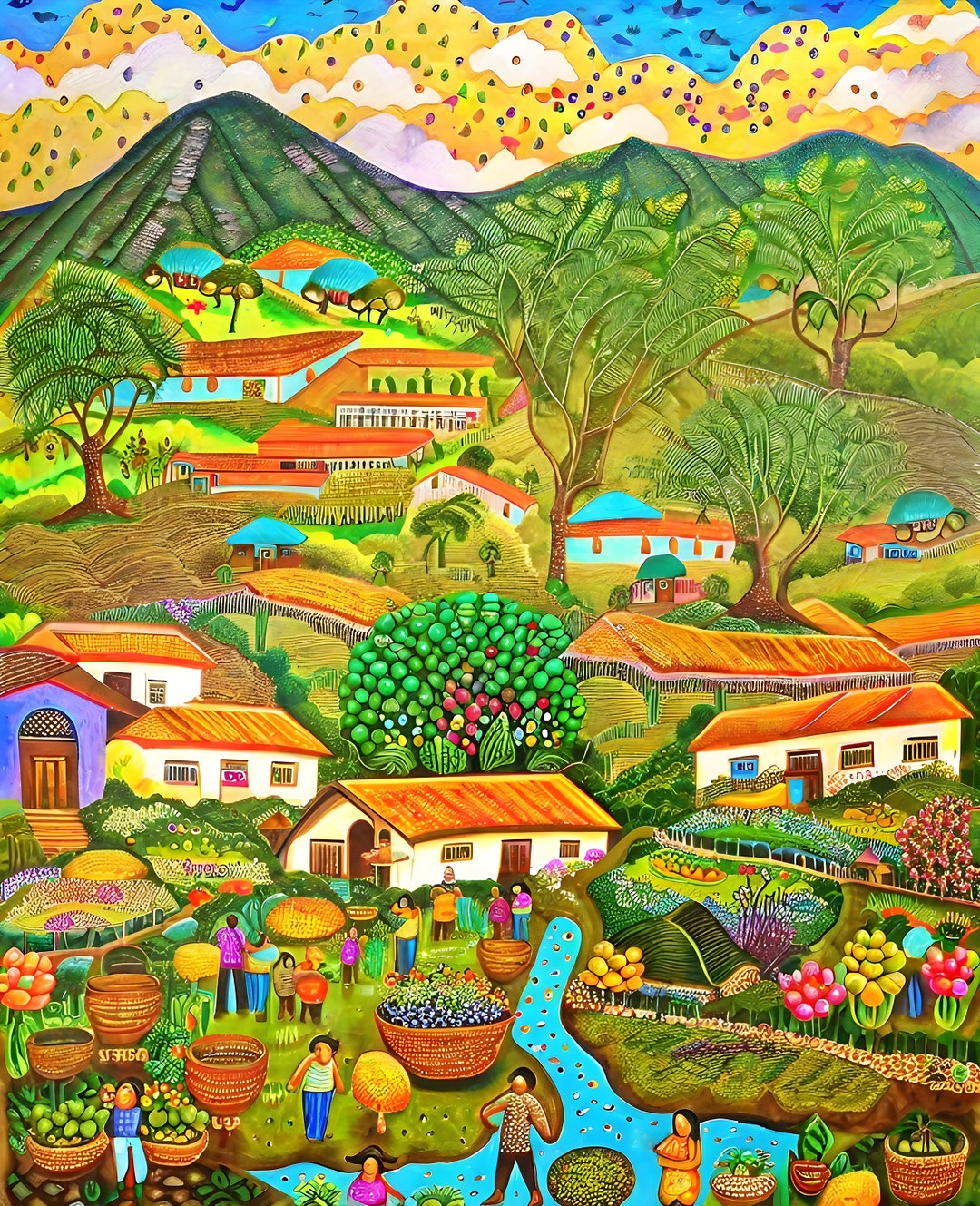 Naive Art From Matagalpa Nicaragua City Life and Corn Harvest, Folk Art ...