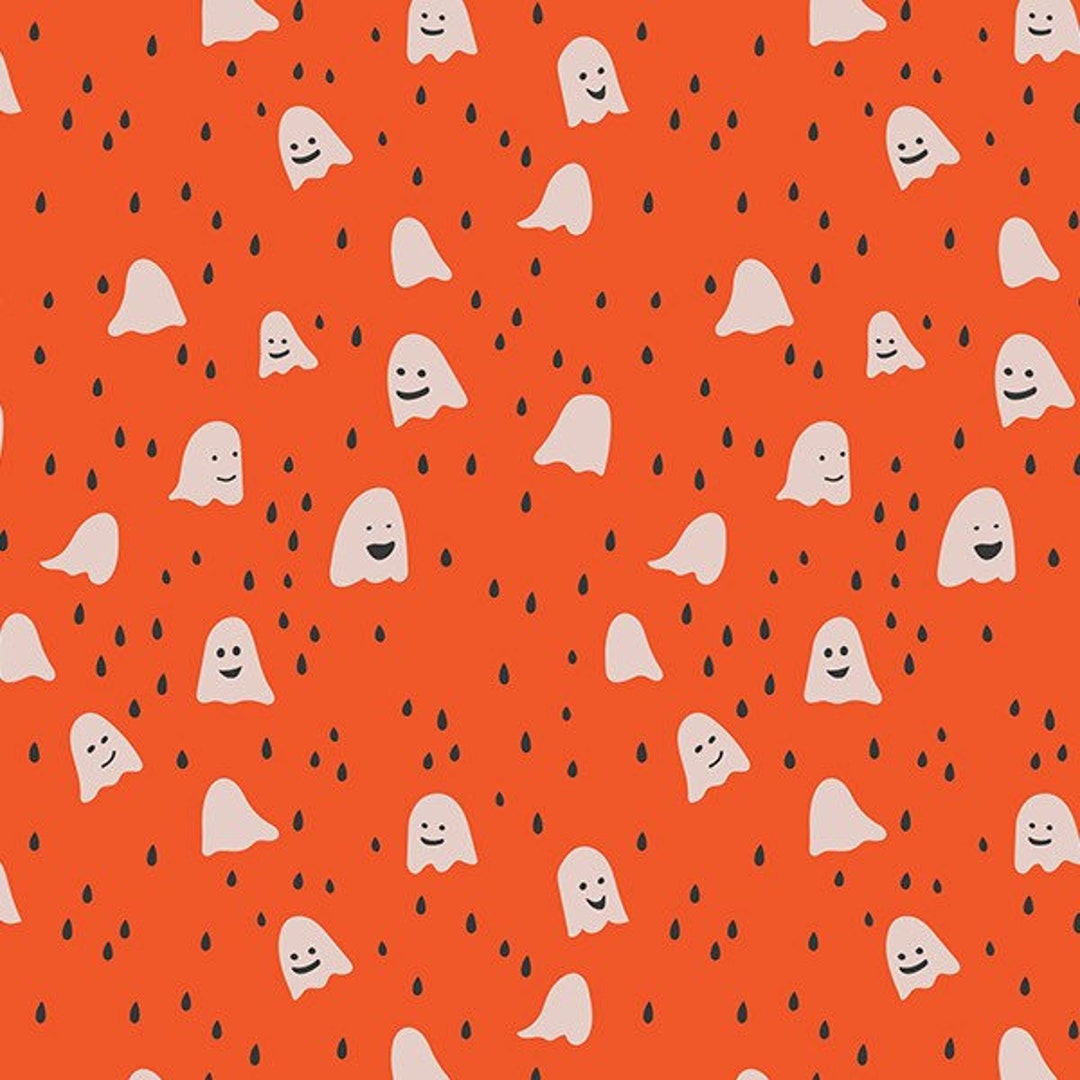 Figo Fabrics - Dana Willard - Ghosttown - Ghosts in Orange, Halloween ...