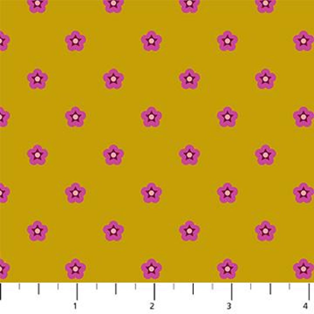 Figo Fabrics - Heather Bailey - Wild Abandon - Whimsy in Gold, Small Floral Print, Gold and Pink ...