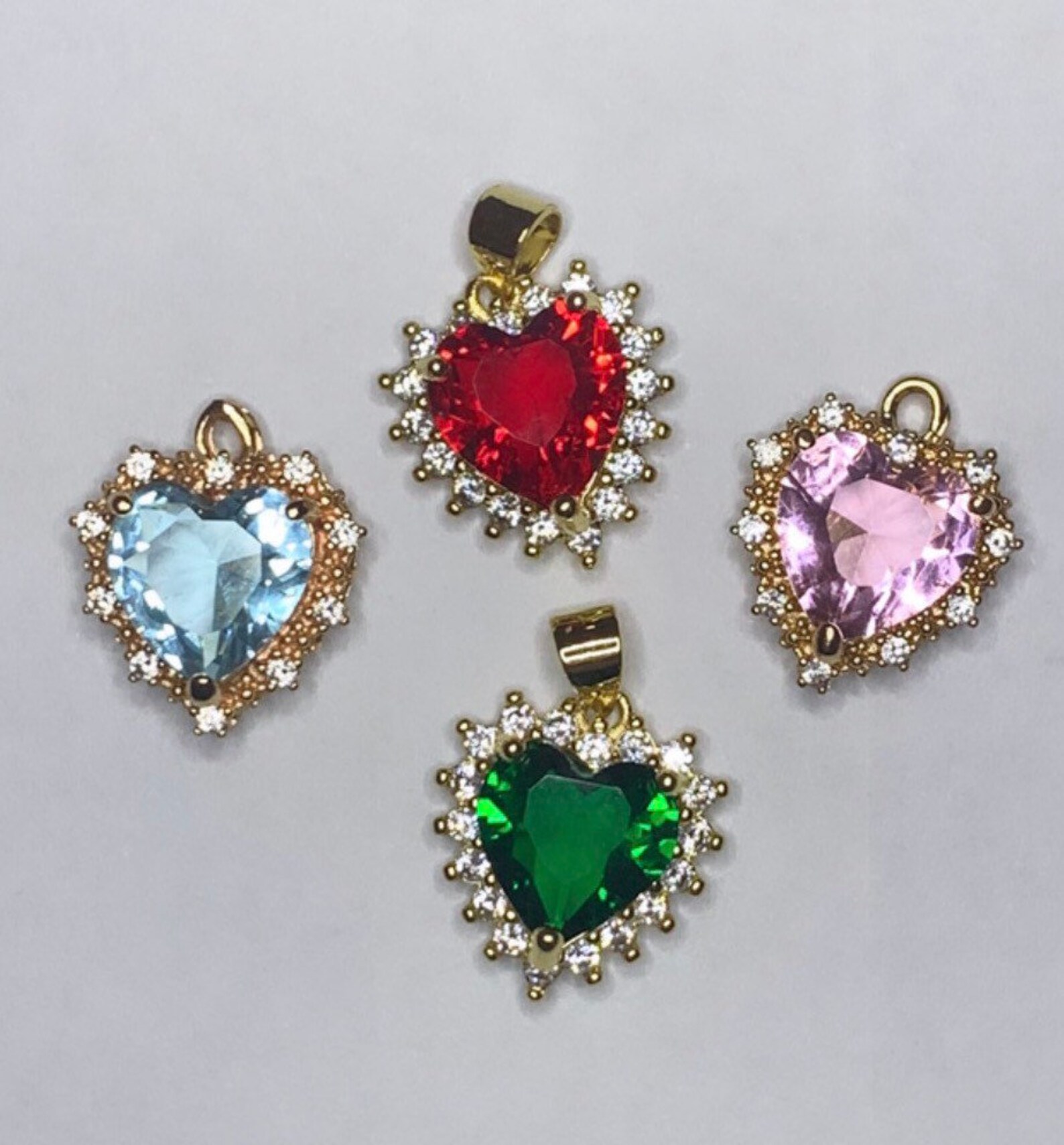 Red Heart Gem Necklace 18k Gold Plated Heart Charm Necklace - Etsy Canada